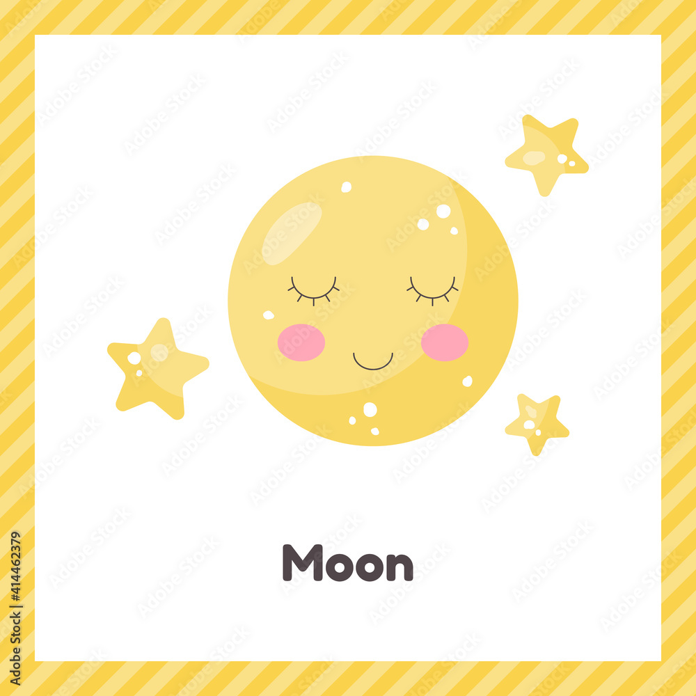 Cute weather moon for kids. Flash card for learning with children in ...