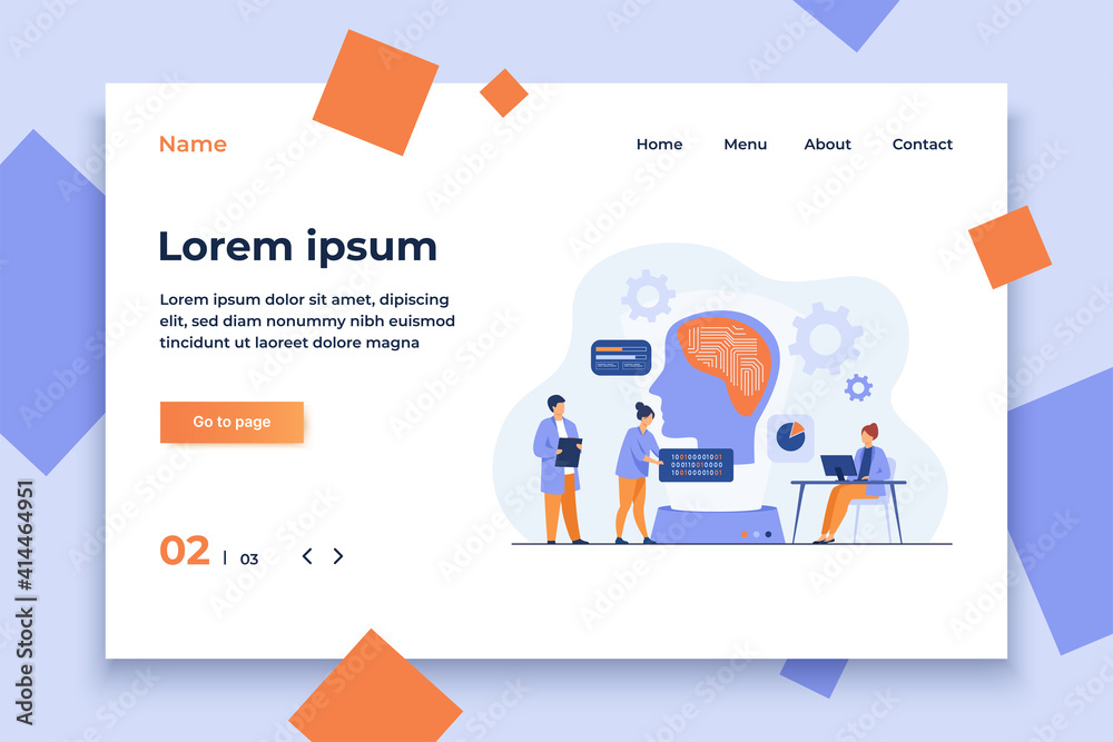 Vetor de Scientists studying neural connections. Programmers writing codes for machine brain ...