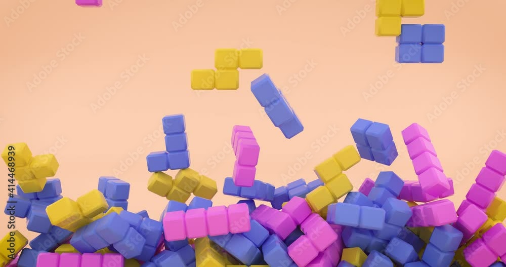 3D render video Tetris game pieces and blocks falling with speed from ...