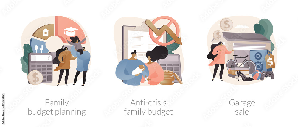 Family budget planning abstract concept vector illustration set. Anti ...