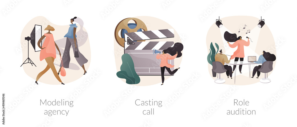 Fashion and movie industry abstract concept vector illustration set ...