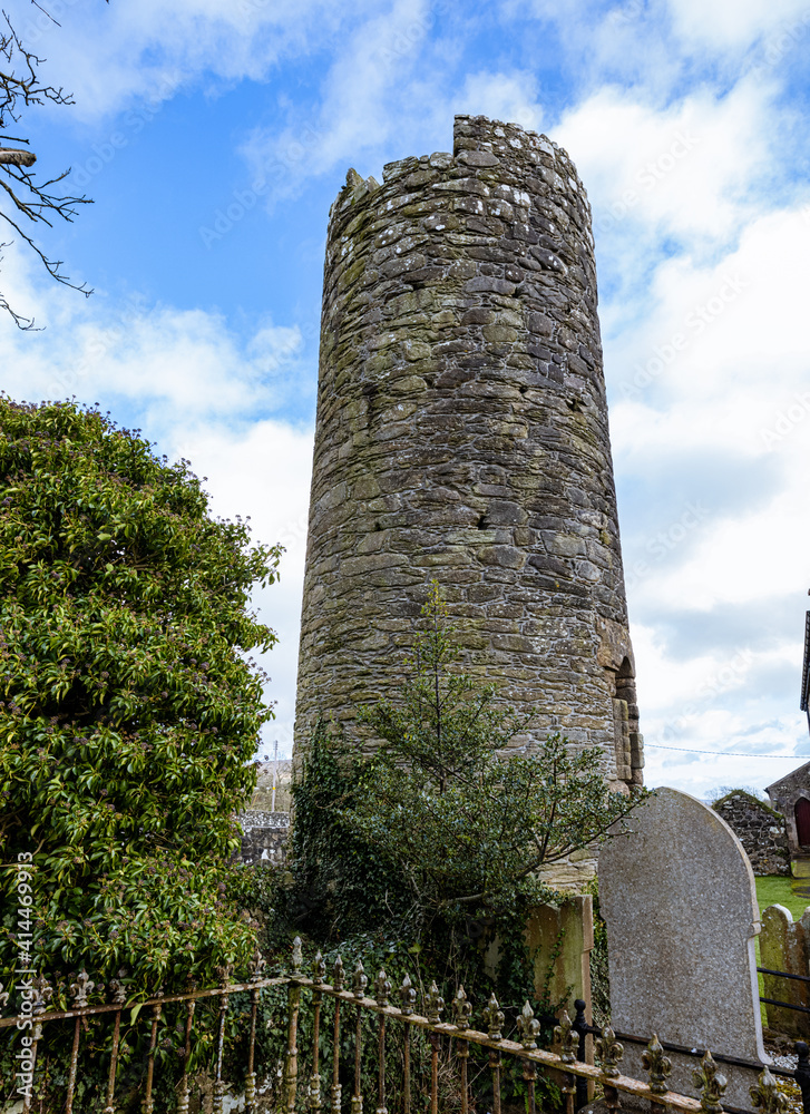 The Old Round Tower at Armoy, 7th century stone built round tower in ...