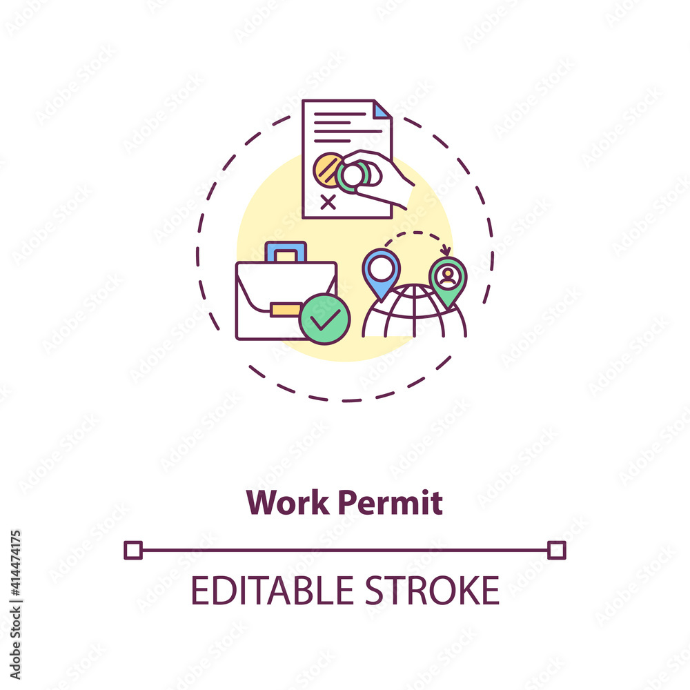 Work permit concept icon. Work immigration idea thin line illustration ...