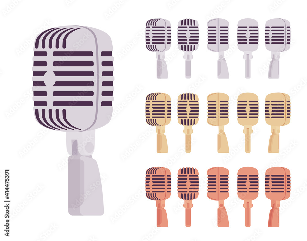 Classic retro dynamic vocal microphone, vintage mic set. Live ...