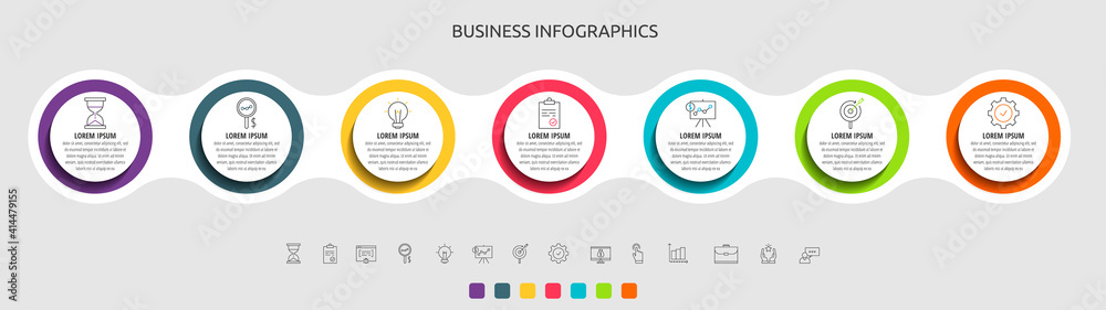 Business vector infographic circles for seven label, diagram, graph ...