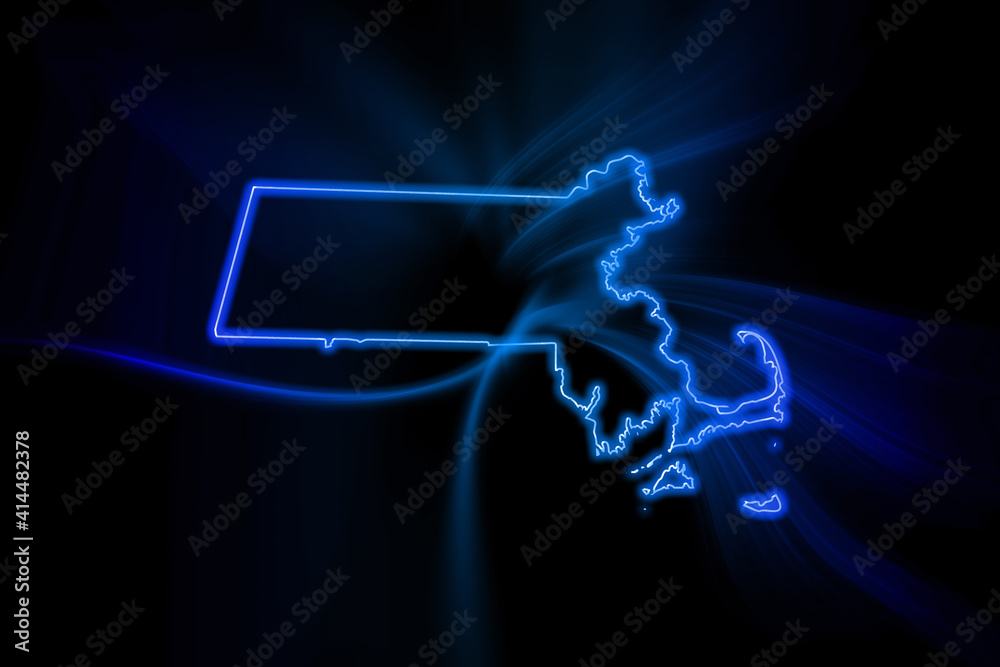 Glowing Map of Massachusetts, modern blue outline map Stock ...