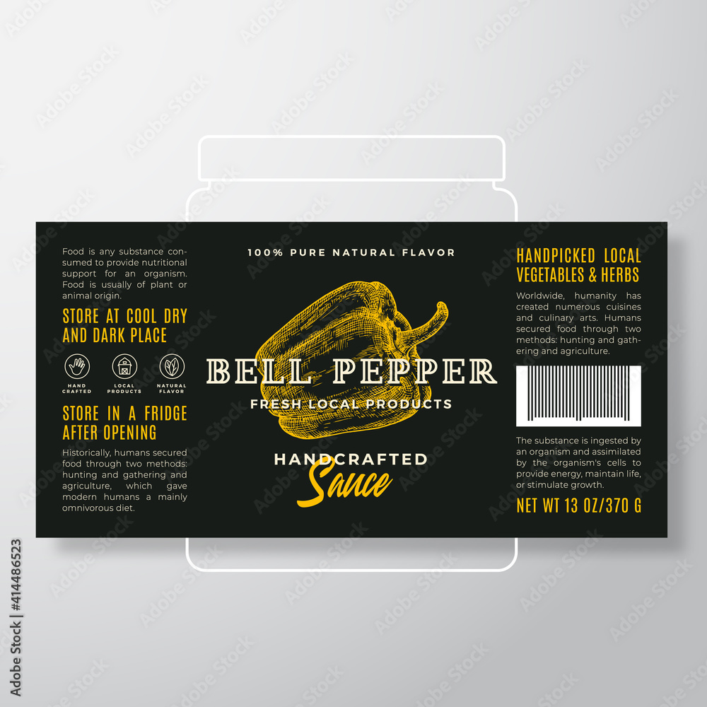 Handcrafted Vegetables and Herbs Sauce Label Template. Abstract Vector ...