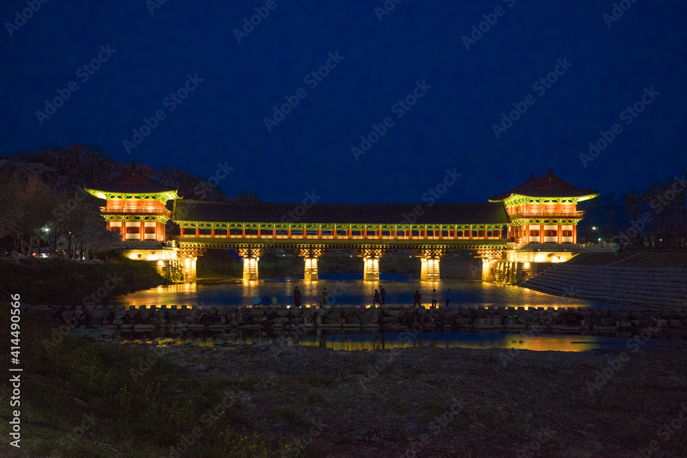 The night view of Woljeonggyo Bridge in Gyeongju, Korea Stock Photo ...