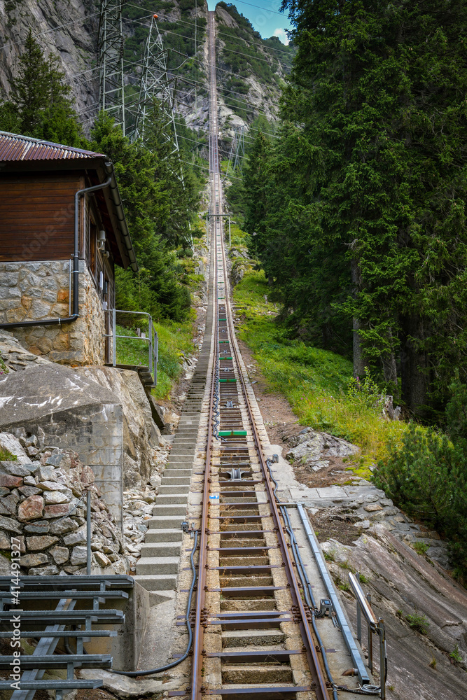 Valley station of Gelmer funicular, one of the steepest funiculars in ...