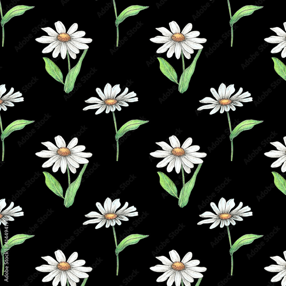 Seamless floral pattern with daisy flowers. Design or wallpaper ...
