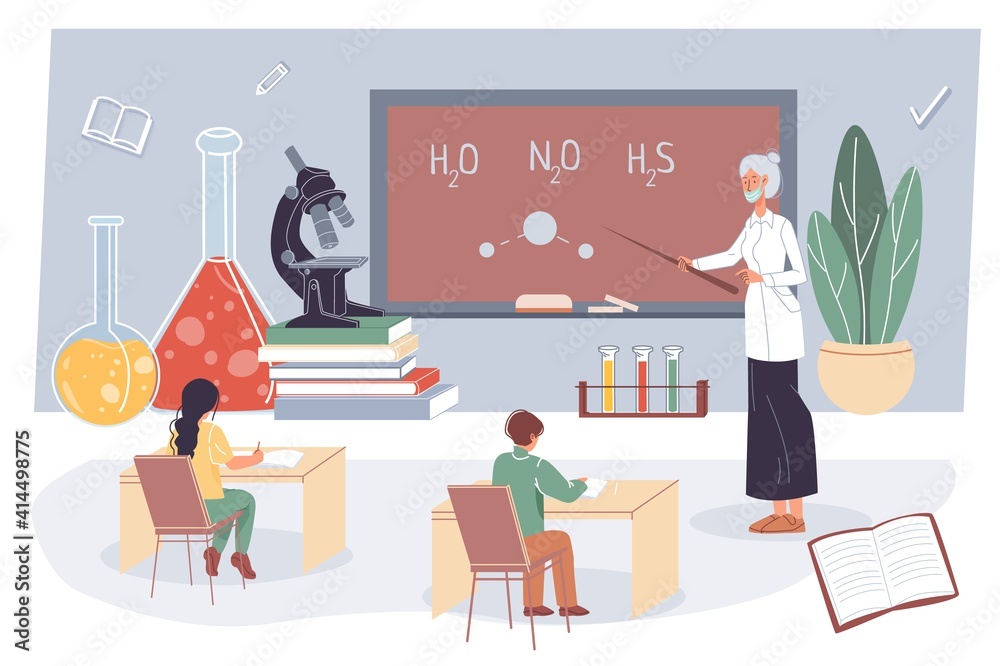 Vector cartoon flat teacher and pupils,students characters study ...