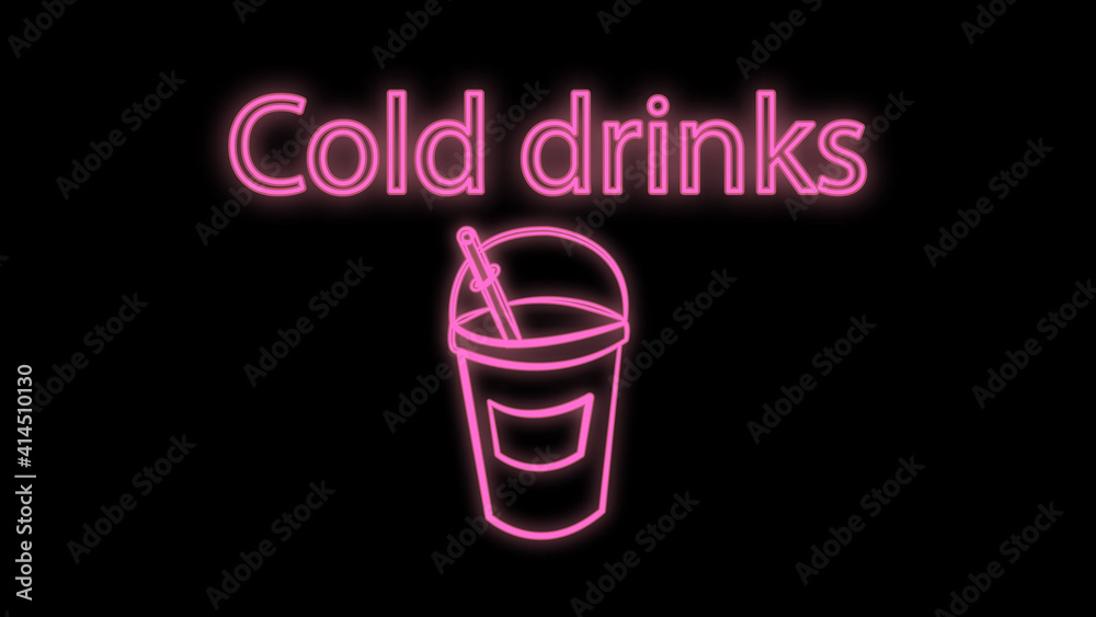 neon soda cup icon. Glowing sweet drink logo background. Juice or cold ...