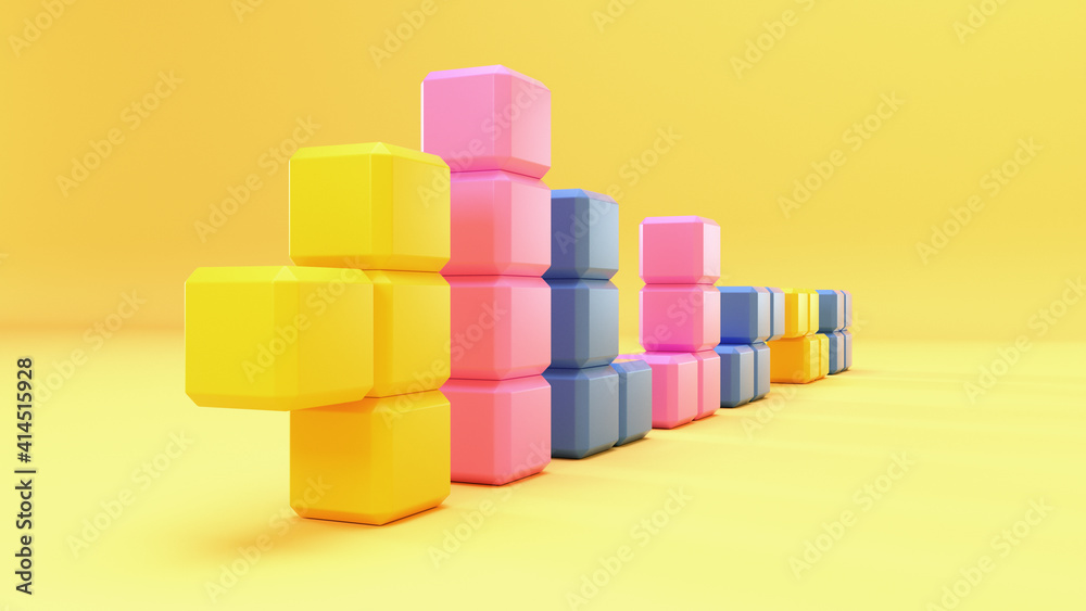 Tetris game pieces 3D render. Blocks of Tetris standing with studio ...