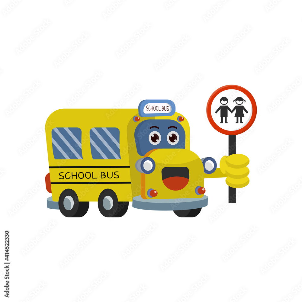 School Bus with watch out a lot of kids symbol Icon, and illustration ...