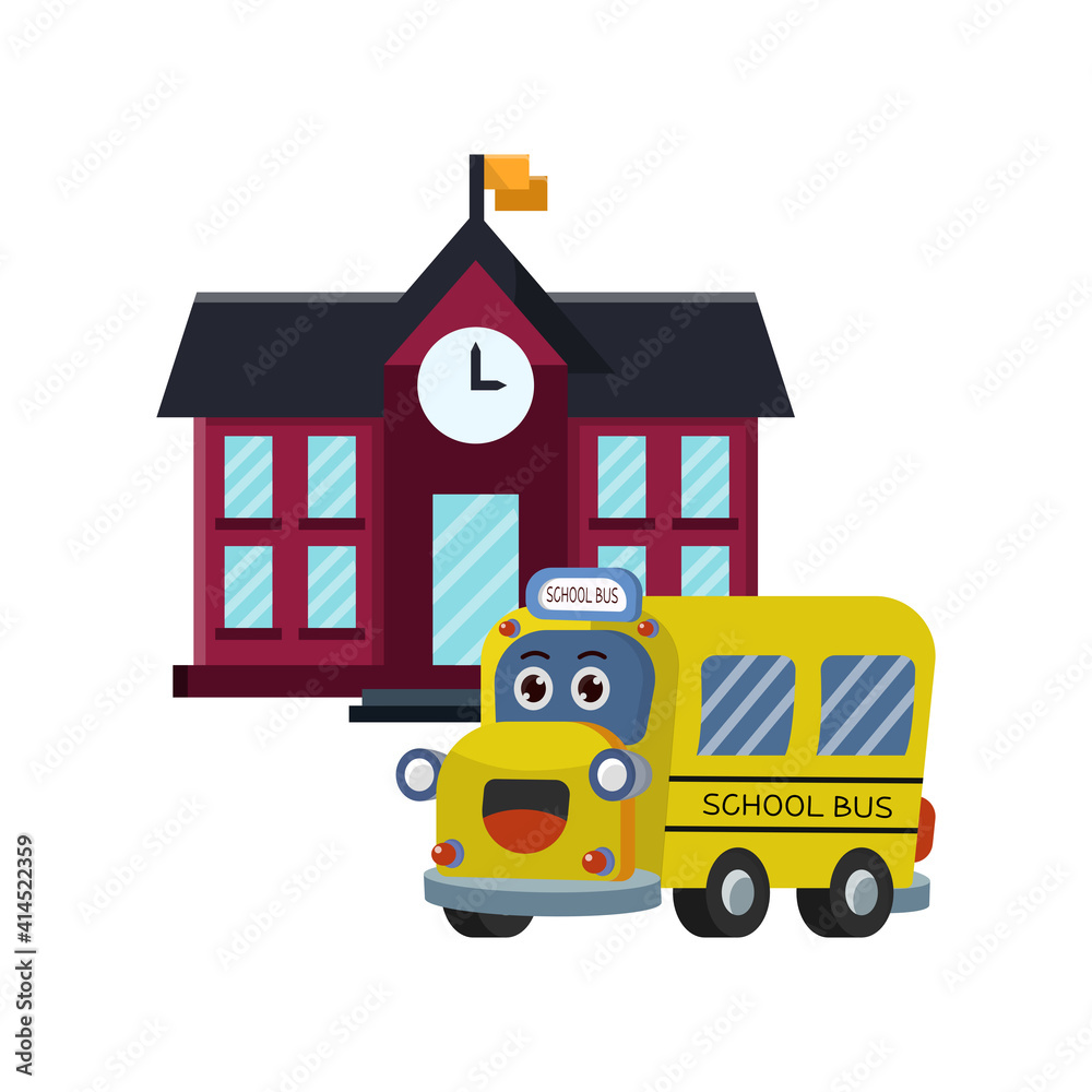 School Building and School Bus Icon, and illustration Vector Stock ...