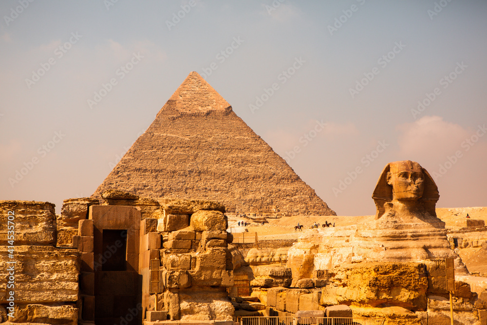 Famous Egyptian Pyramids of Giza. Landscape in Egypt. Pyramid in desert ...