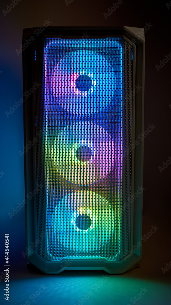 Gaming PC case with RGB light. Colorful gaming computer Stock Photo ...