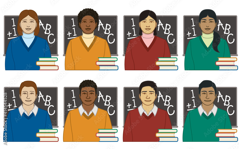 diversity, race, ethnicity of teacher, educator vector icons, male and ...