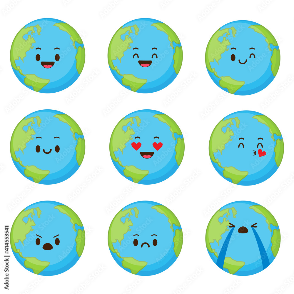 Cute cartoon planet earth set Stock Vector | Adobe Stock