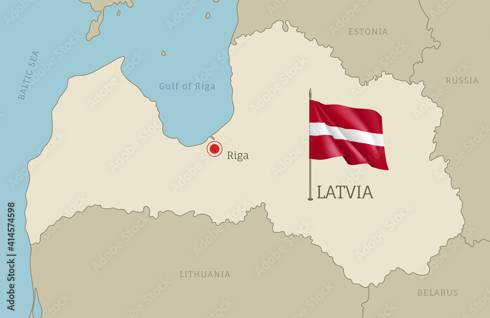 Latvia highly detailed map with territory borders, European country ...