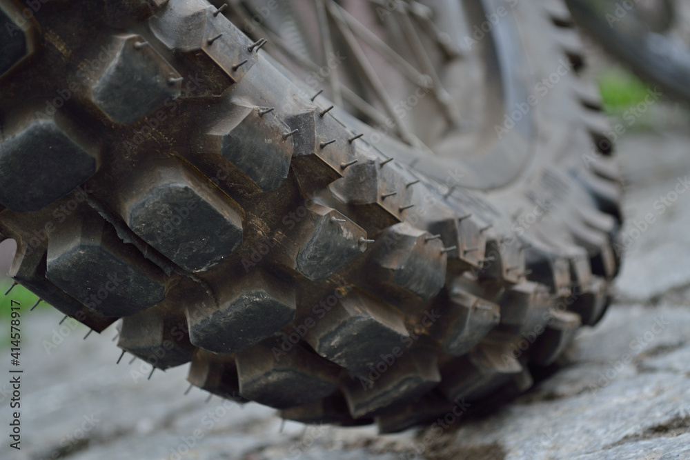 Tire Profile Of A Motocross Mopeds In A Lateral Position Stock Photo ...