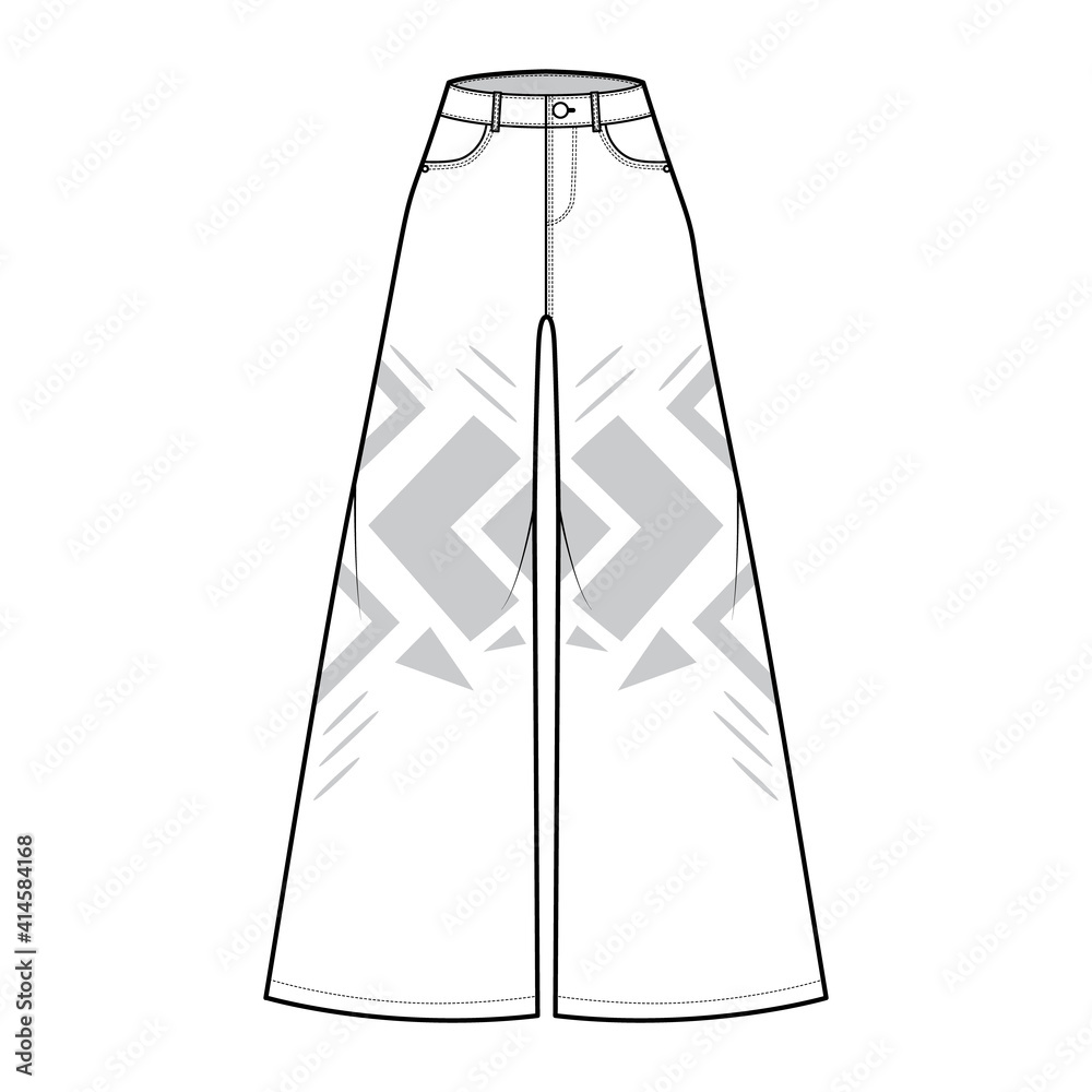 Phat Pants Denim Jeans technical fashion illustration with full length ...