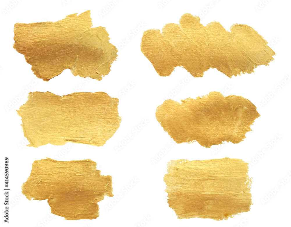 Gold paint stroke set. Gold brush abstract art illustration. Gold ...