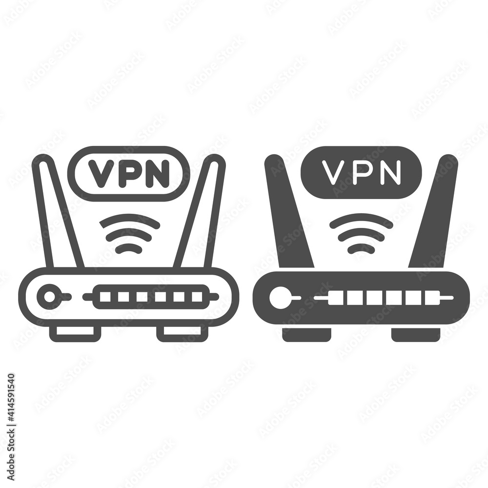 Router with vpn connection line and solid icon, web security concept ...
