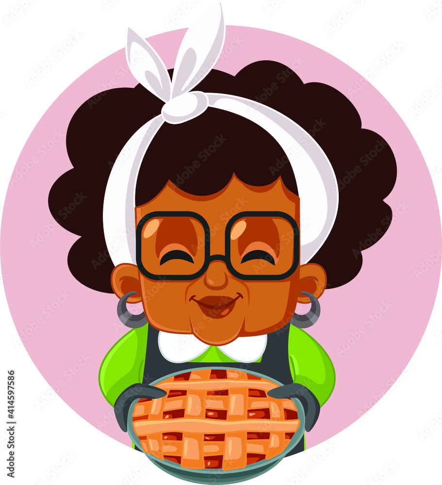 Granny Holding a Pie Vector Cartoon Stock Vector | Adobe Stock