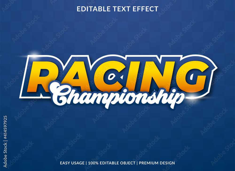 racing championship text effect template design with bold style and 3d ...