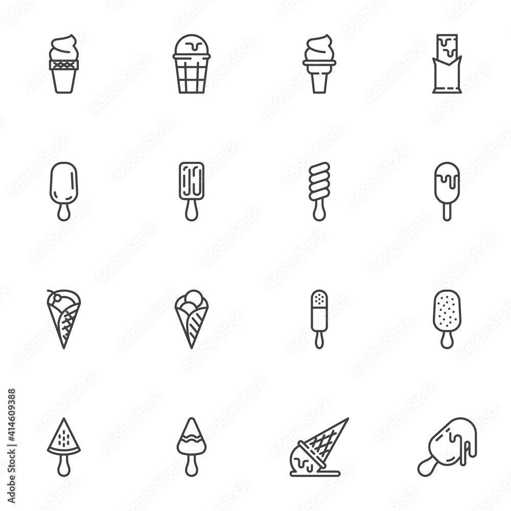 Ice cream line icons set, outline vector symbol collection, linear ...