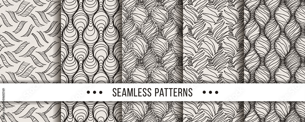 Set of strict, minimalistic seamless patterns. Collection for coloring ...
