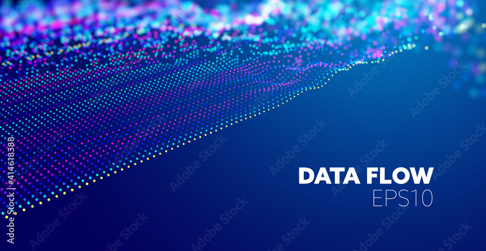 Poster with science data on deep background. Deep learning. Wave flow ...