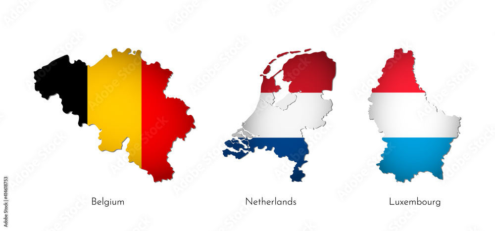 Vector illustration set with isolated silhouettes of Benelux Union maps ...