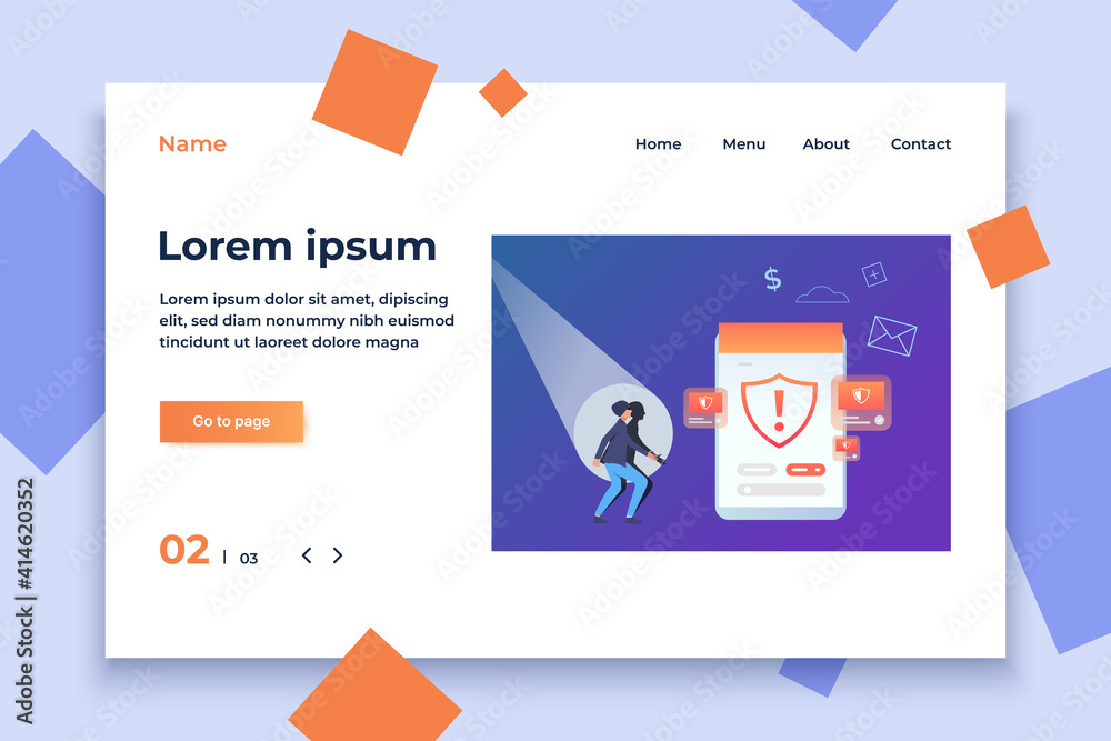 Scammer looking at tablet screen with warning sign. Hacker attack ...
