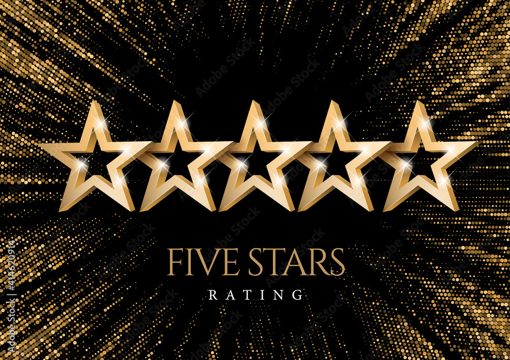 Five gold Stars. Rating or quality symbol. Against the backdrop of a ...