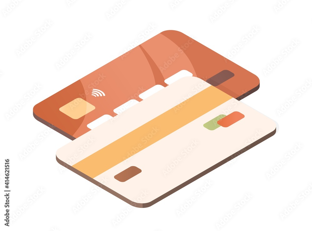 Back and front sides of plastic credit cards with bank security ...