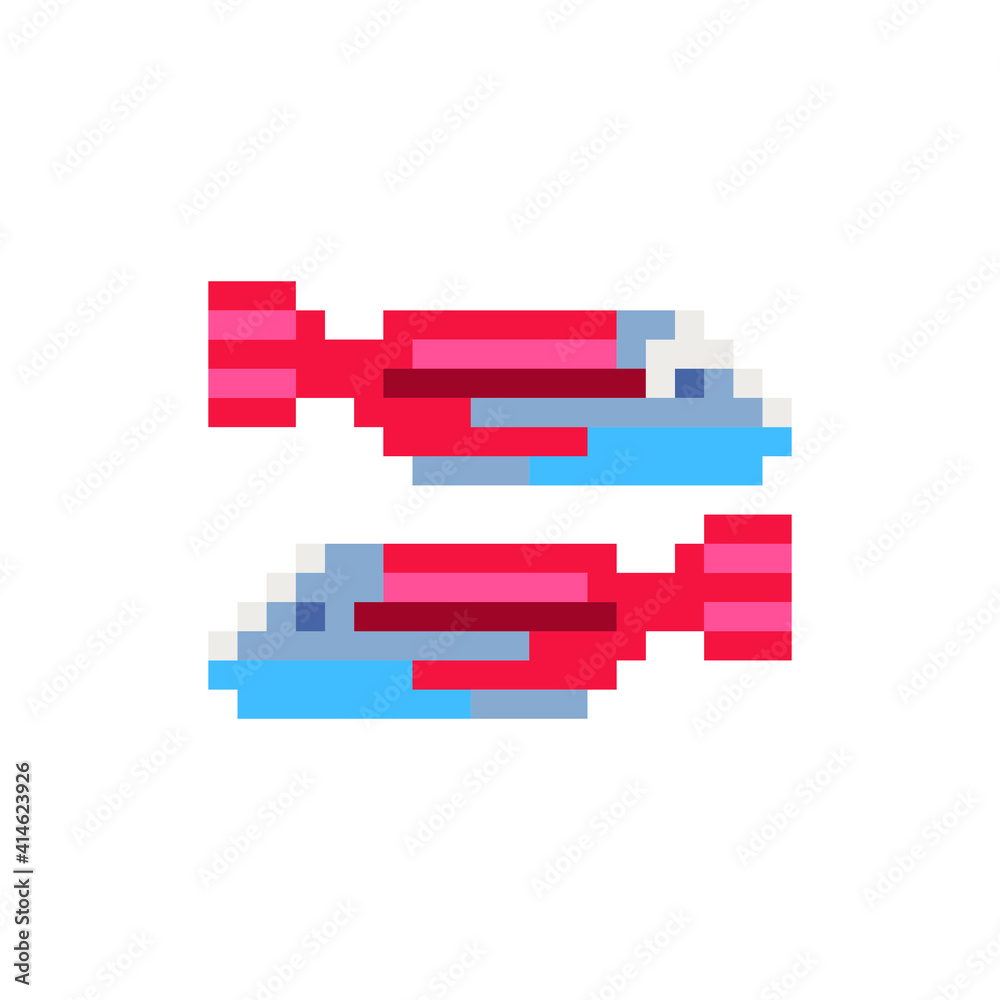 Tropical fish pixel art icon exotic animal isolated vector illustration ...