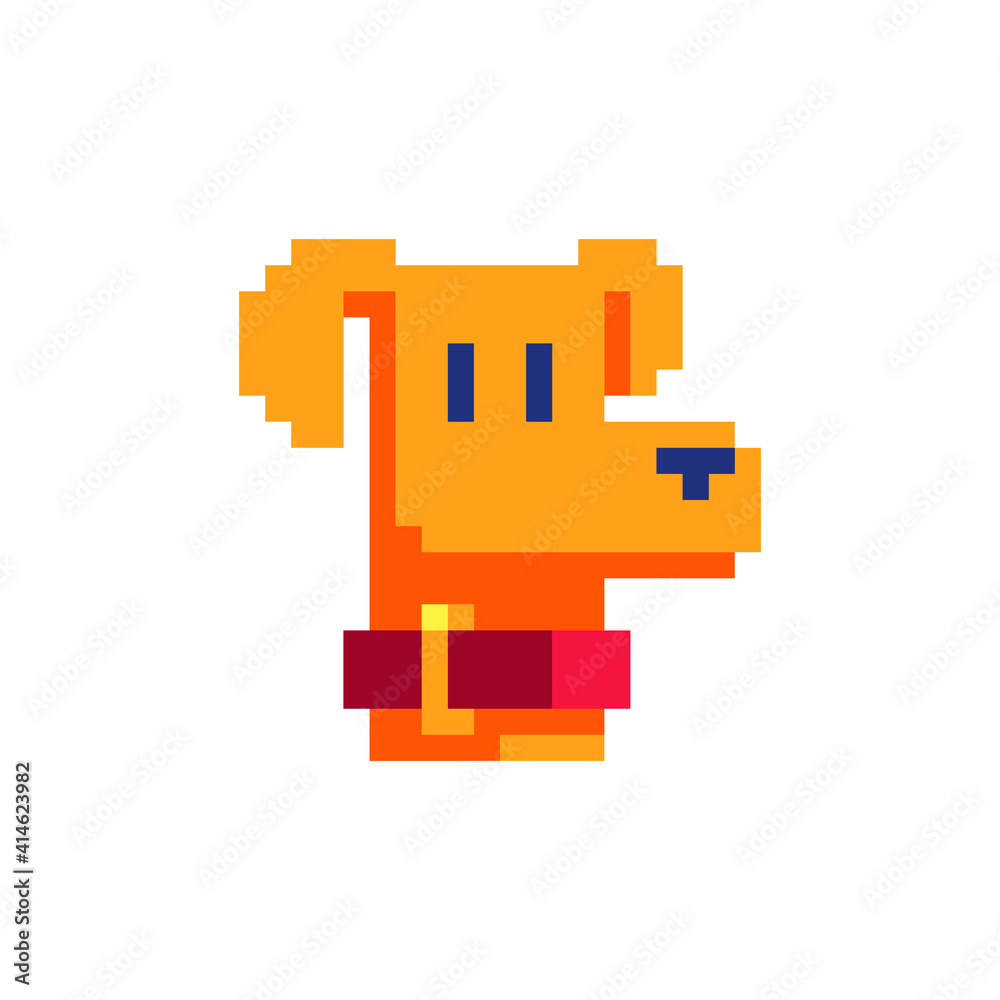Dog character. Pixel art. Flat style. Dog head. Avatar, portrait ...