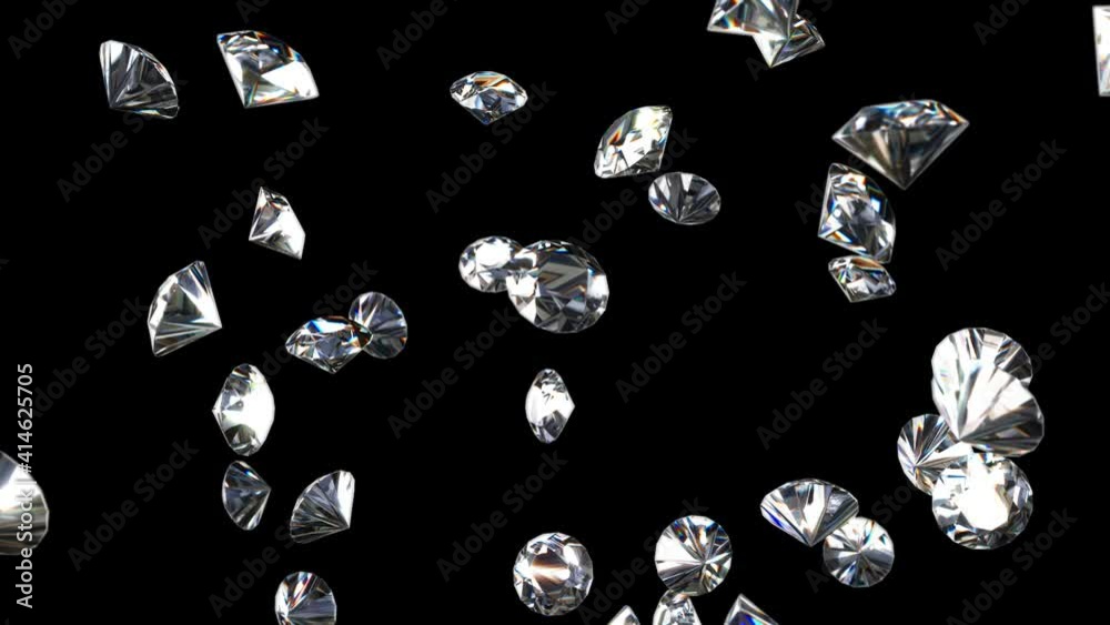 Realistic looping 3D animation of the falling shining diamonds rendered ...