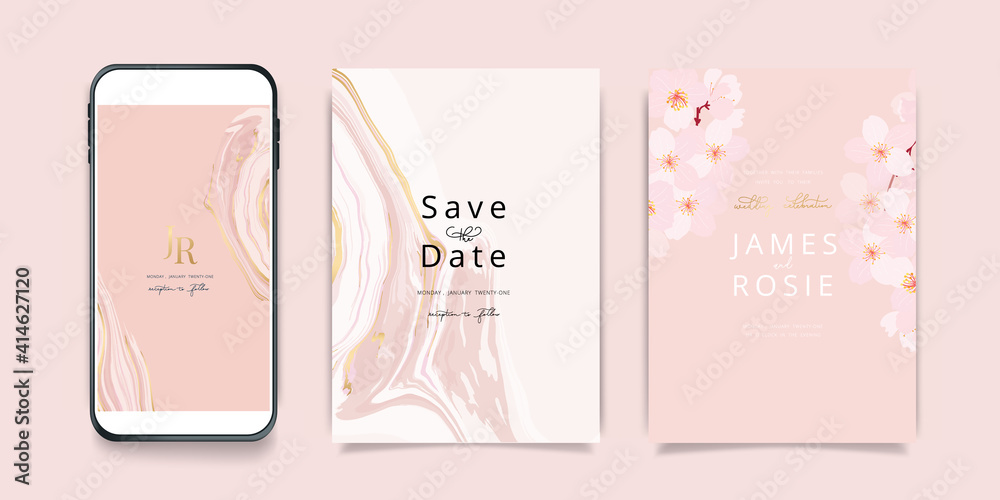 Luxury Pink Social Media, mobile Wedding invite frame templates. Vector ...