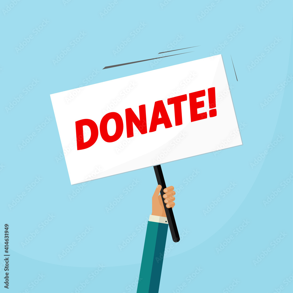 Donate poster on person man hand vector announcement placard banner ...