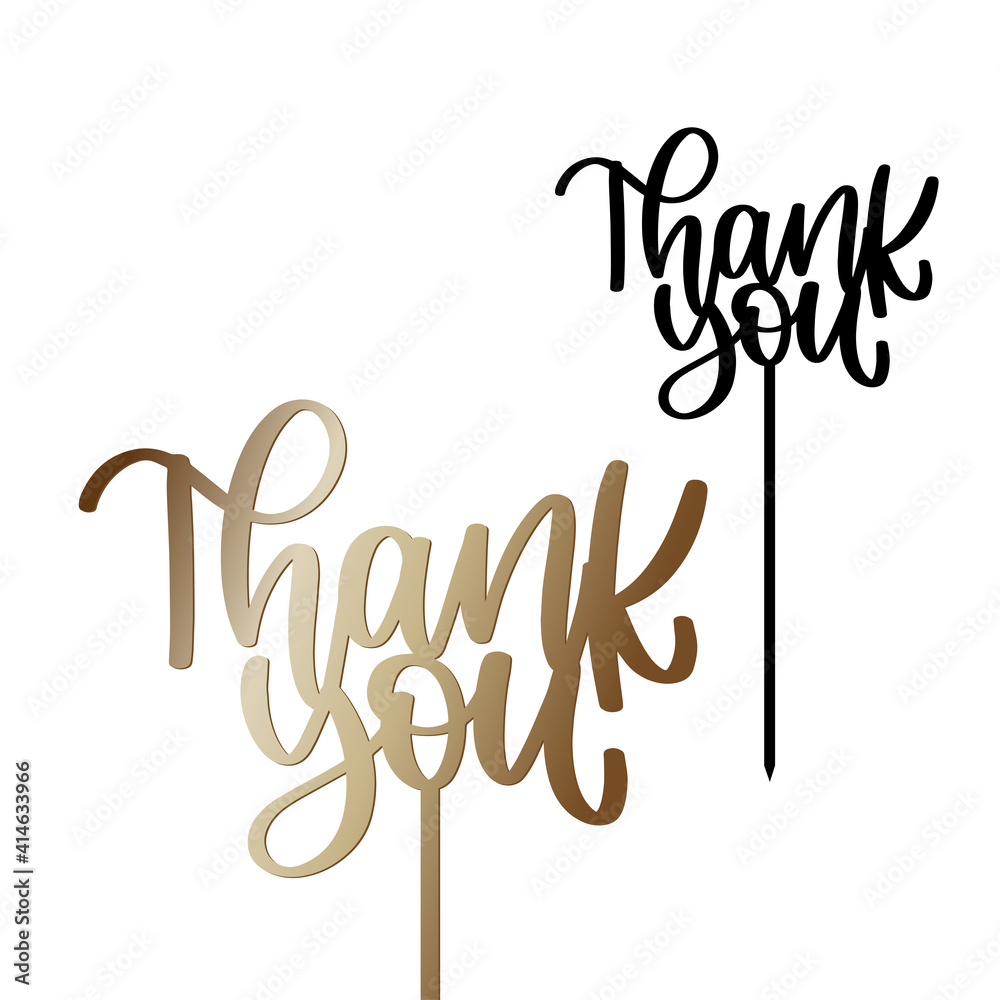 Thank you cake topper with stick vector design. Gratitude, appreciation ...