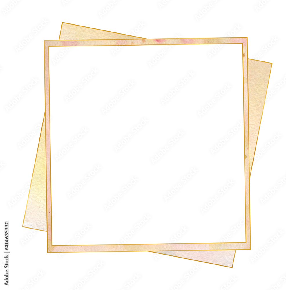Delicate square pink frame with watercolor pink gold background Stock ...