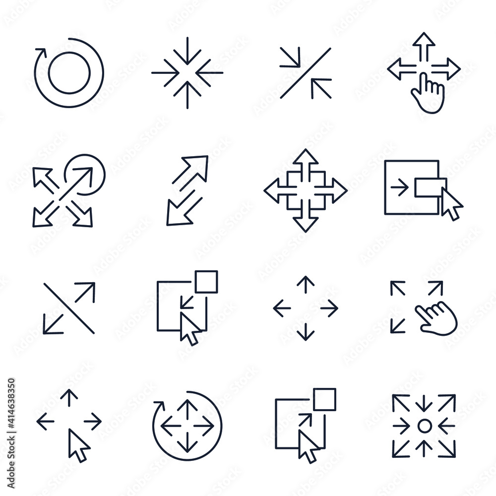 Set of Scaling Arrow icon. Resize pack symbol template for graphic and ...