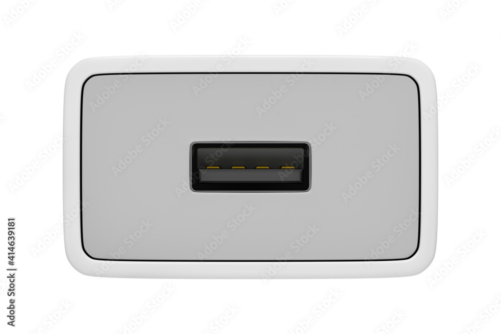 Empty USB port on the white power adapter for charging many types of ...