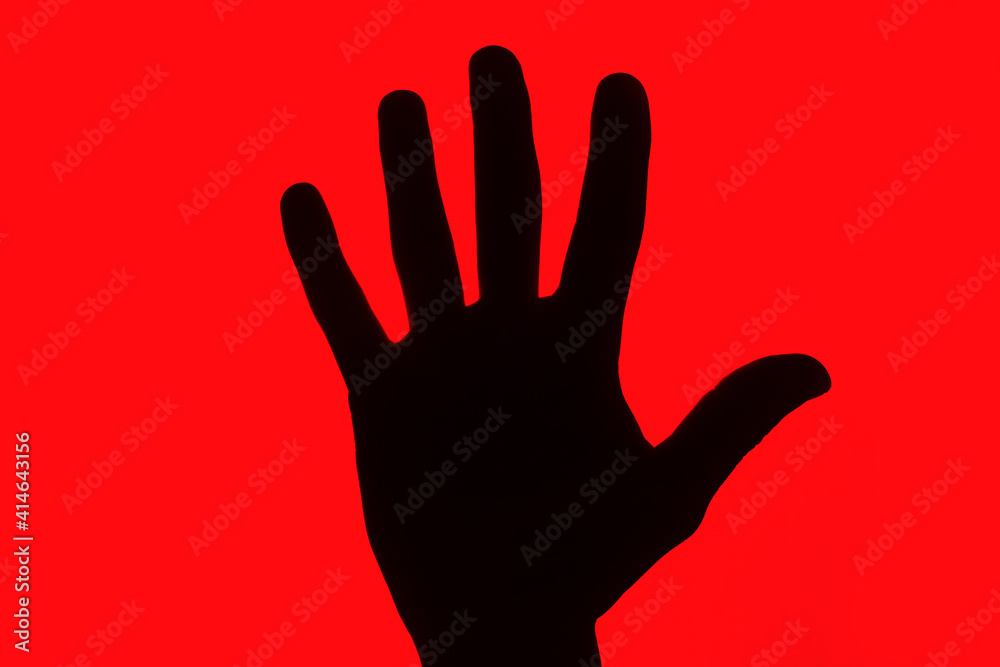 Protest symbol background. Stop hand silhouette. Black hand isolated on ...