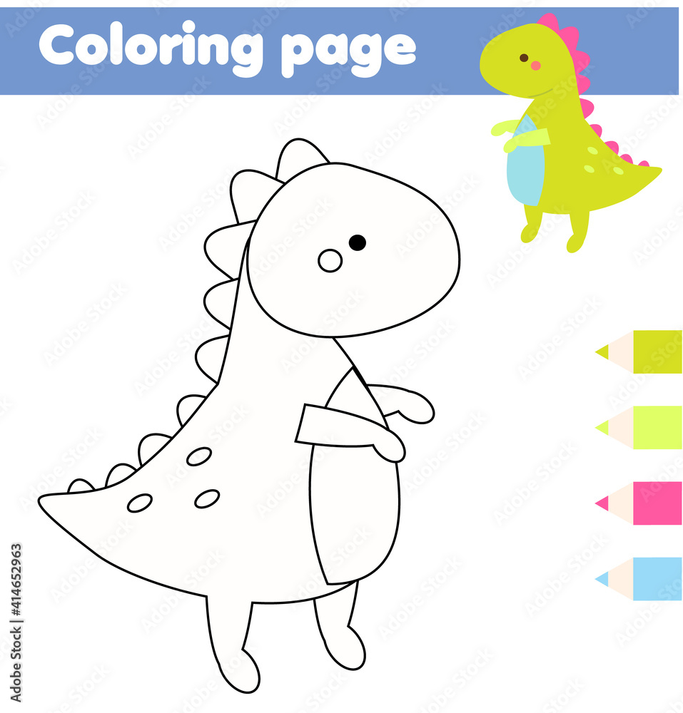 Coloring page with dino toy. Drawing kids activity. Printable fun for ...