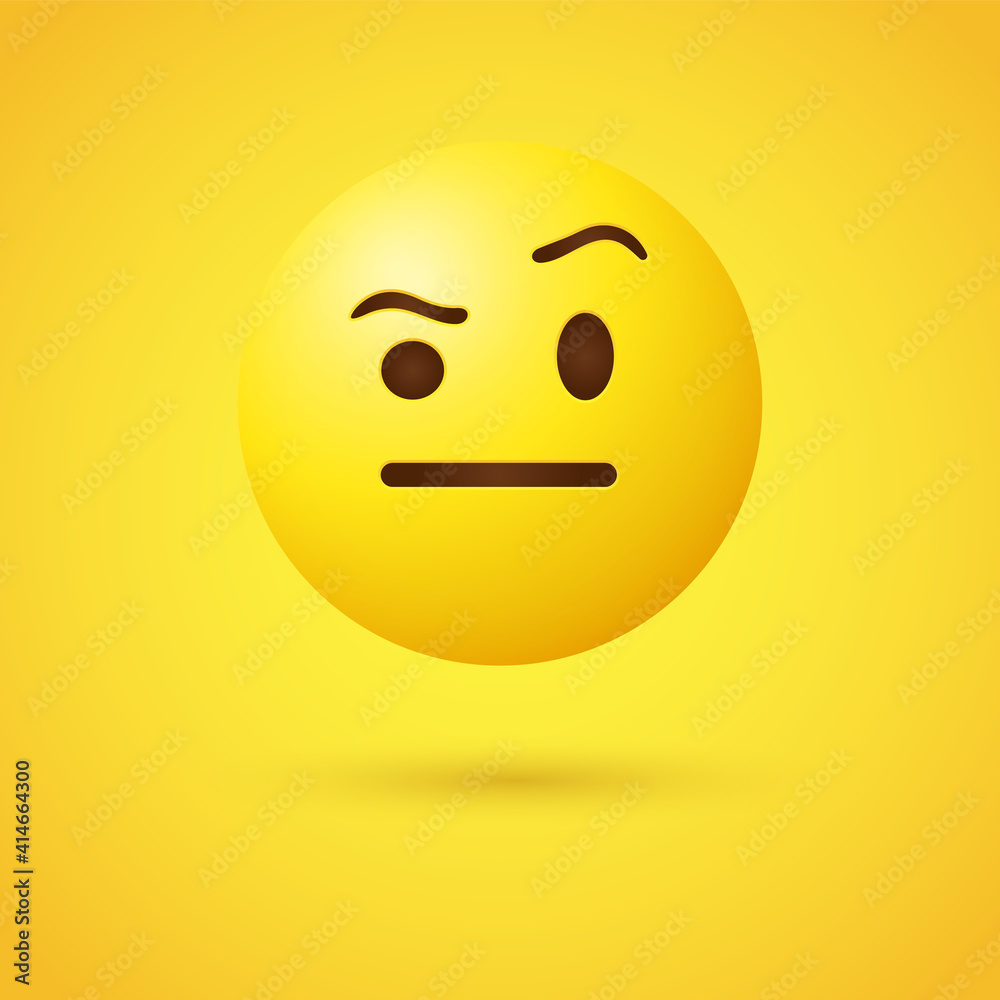 Vetor de 3d Emoji Face with Raised Eyebrow, serious emoticon face with ...