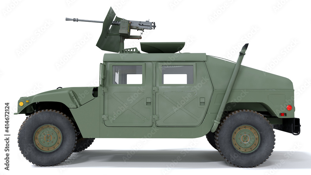 US Military armored all terrain vehicle HMMWV. 3d rendering. Isolated ...